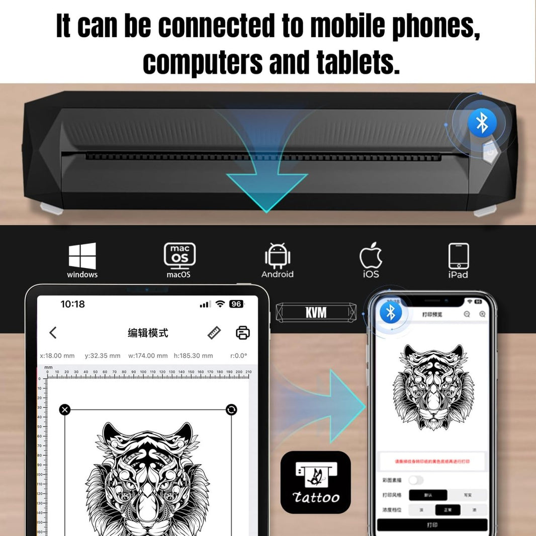 KVM Wireless Tattoo Thermal Stencil Printer Bluetooth or USB Interface ...