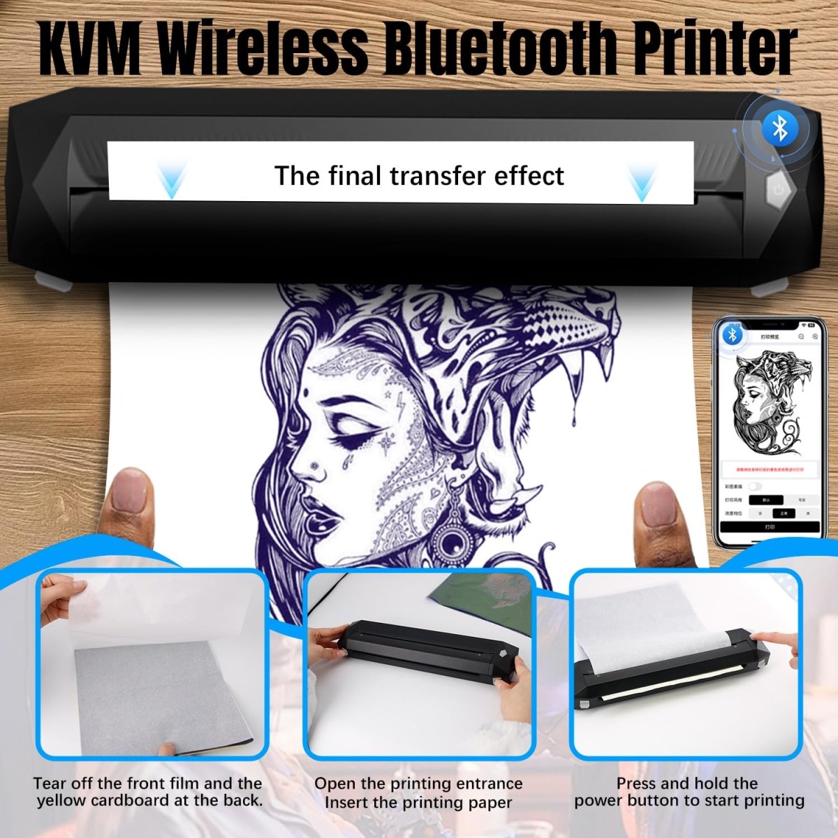 KVM Wireless Tattoo Thermal Stencil Printer Bluetooth or USB Interface ...